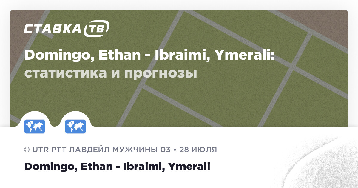 Domingo, Ethan — Ibraimi, Ymerali: прогнозы 28 июля 2025 | СТАВКА ТВ